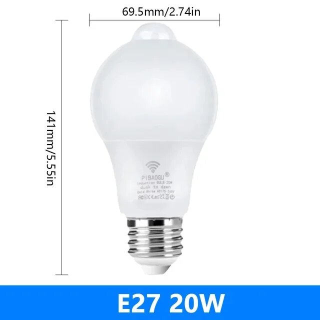 Светодиодная лампа THEBSE с датчиком движения E27 6-20Вт E27 20W, Cold white
