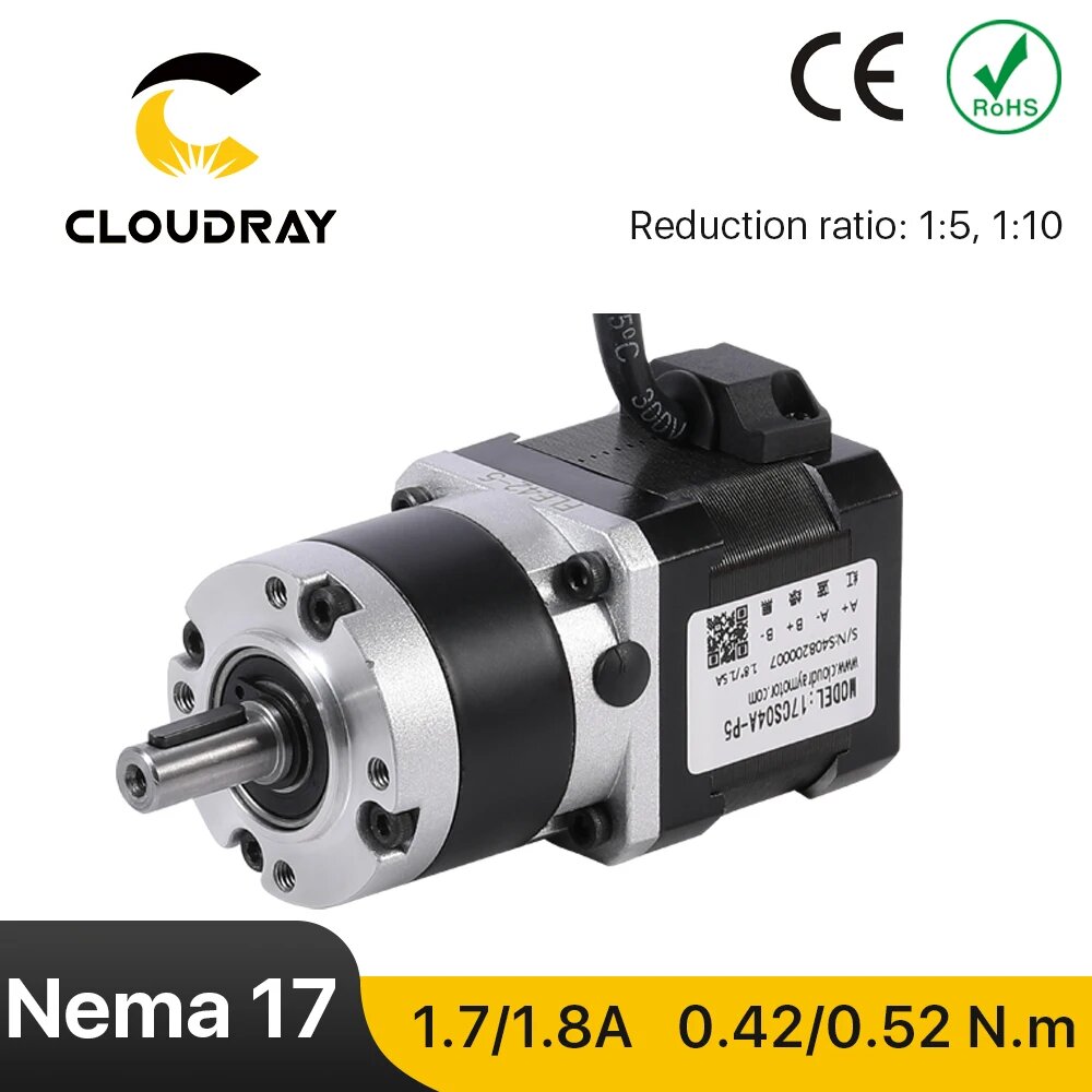 Шаговый двигатель Cloudray Nema 17 с редуктором 5:1/10:1, Ratio 10 to 1, 17CS04