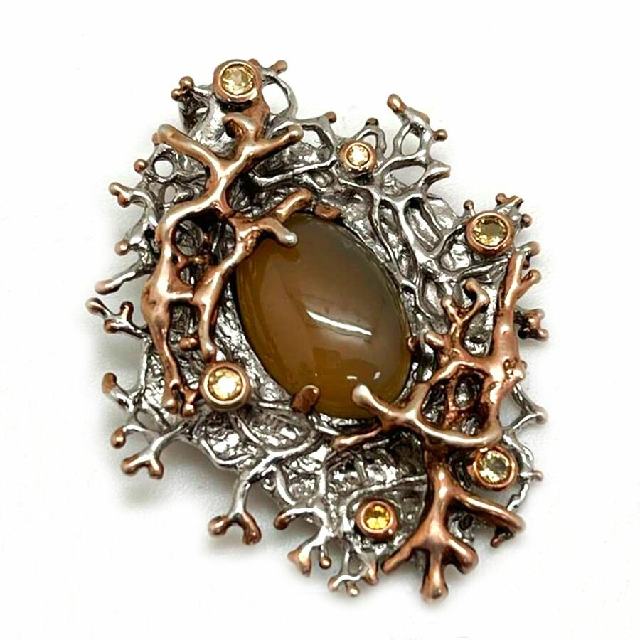 Брошь, цитрин, халцедон