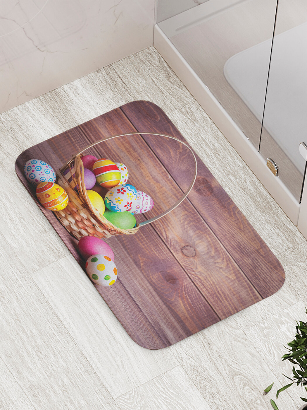 Коврик для ванной комнаты, туалета "Пасхальные яйца в корзинке" противоскользящий, 52х77 см, JoyArty