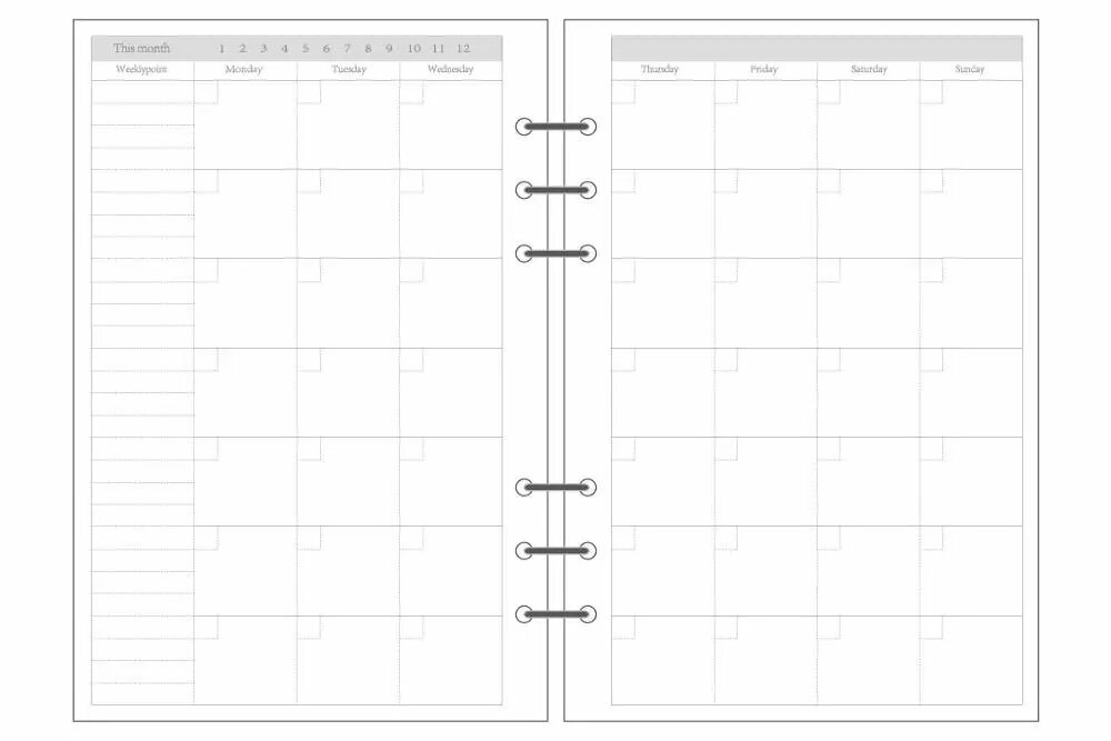 Блокнот А5/А6 сменные листы внутренняя страница 45 листов A6 total 45 sheets, Monthly Planner