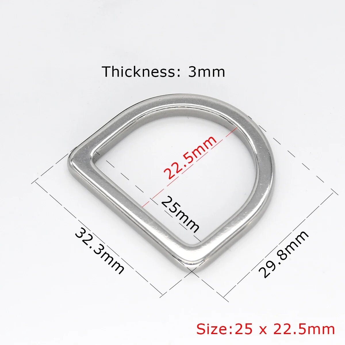 D-кольцо из нержавеющей стали 25x22.5mm серебристого цвета