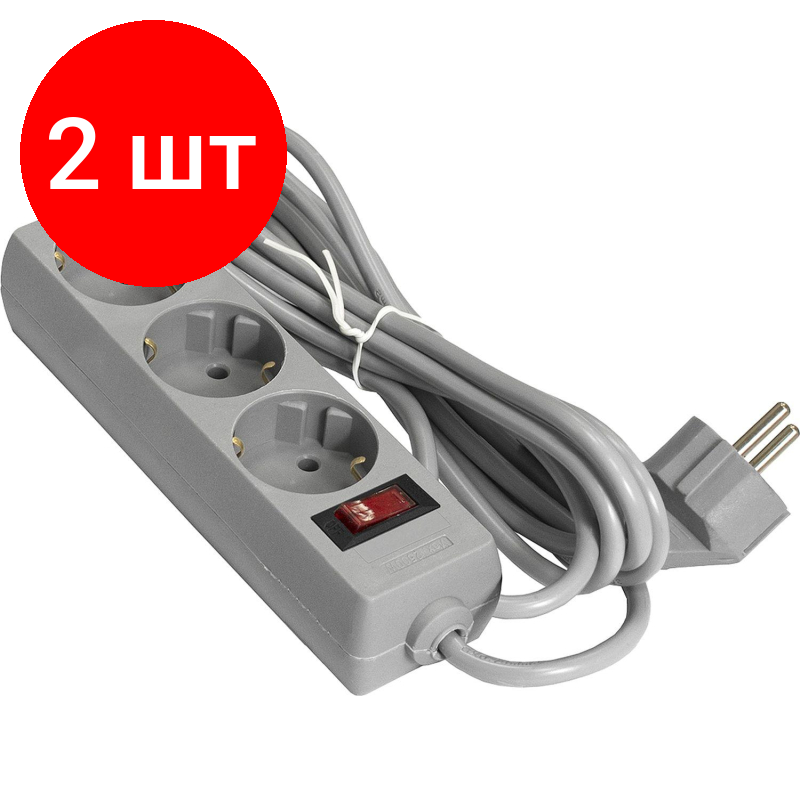 Комплект 2 штук, Сетевой фильтр ExeGate SP-3-1.8G 3р1.8м, 10А/2.2кВт, серый(EX221177RUS)