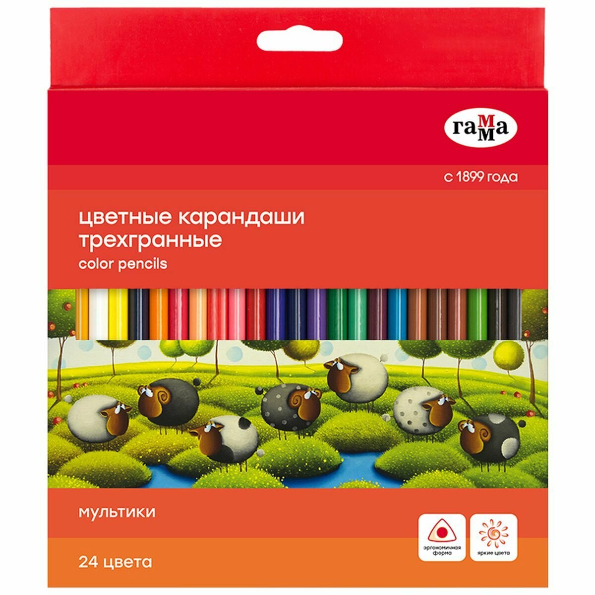 Карандаши цветные 24 цвета Гамма "Мультики" (L=174мм, D=7мм, 3гр) картон. упаковка, европодвес (290122_24)