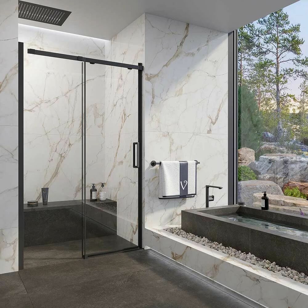 Душевая дверь в нишу Veconi Vianno раздвижная VN-70B, 150х195 см стекло прозрачное, профиль черный матовый VN70B-150-01-C4