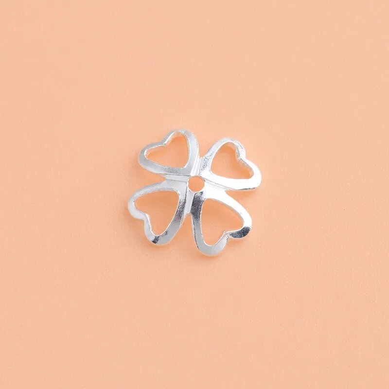 Серебряные полые четырёхлистники для бижутерии, silver, 10 шт.
