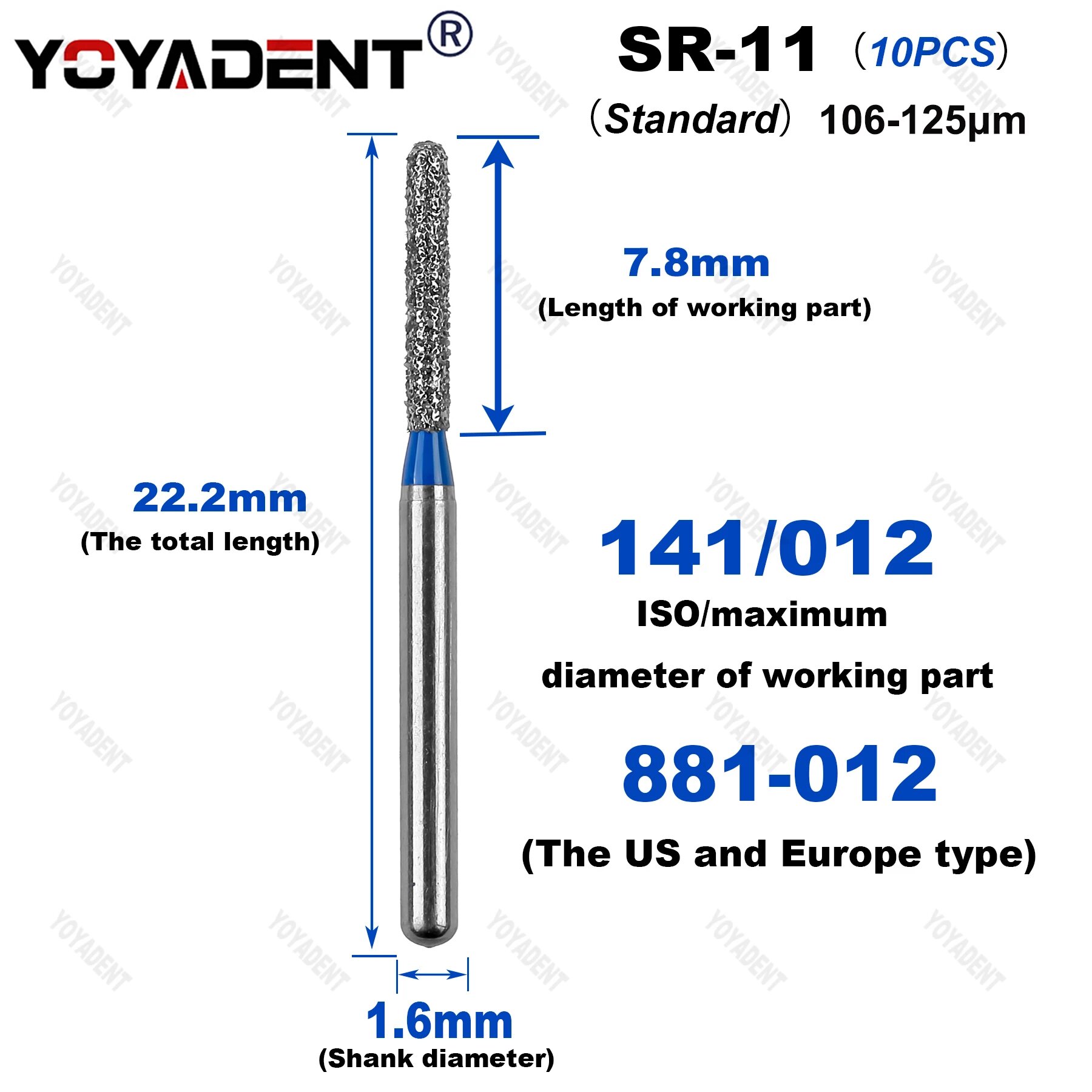 Алмазные боры стоматологические YOYADENT 1.6 мм SR-11 (10шт)
