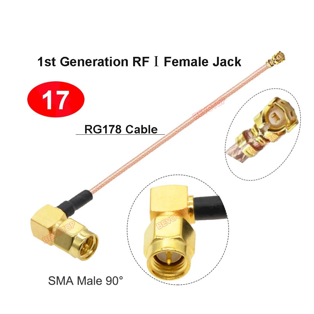 BEVOTOP RG178 SMA кабель для антенны 100CM, SMA M90 to RF1 F