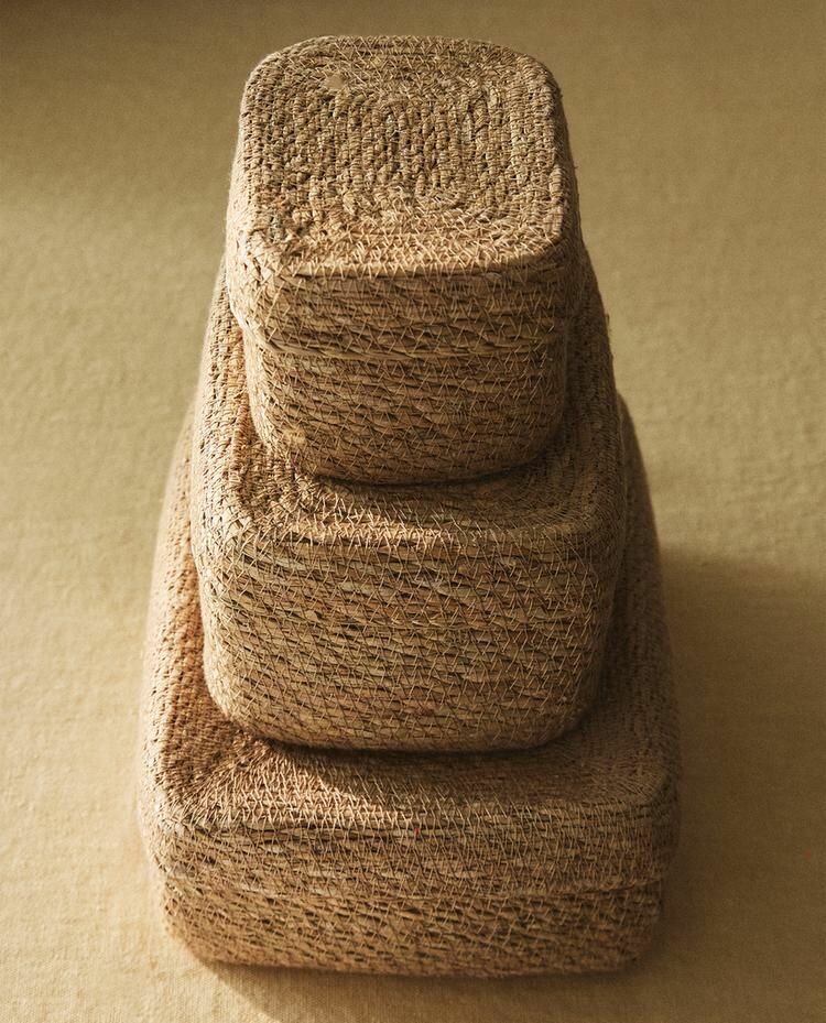 Корзина из морской травы с крышкой, 11,5 x 23,5 x 16 см, светло-бежевый, ZARA HOME, 6354/049-1