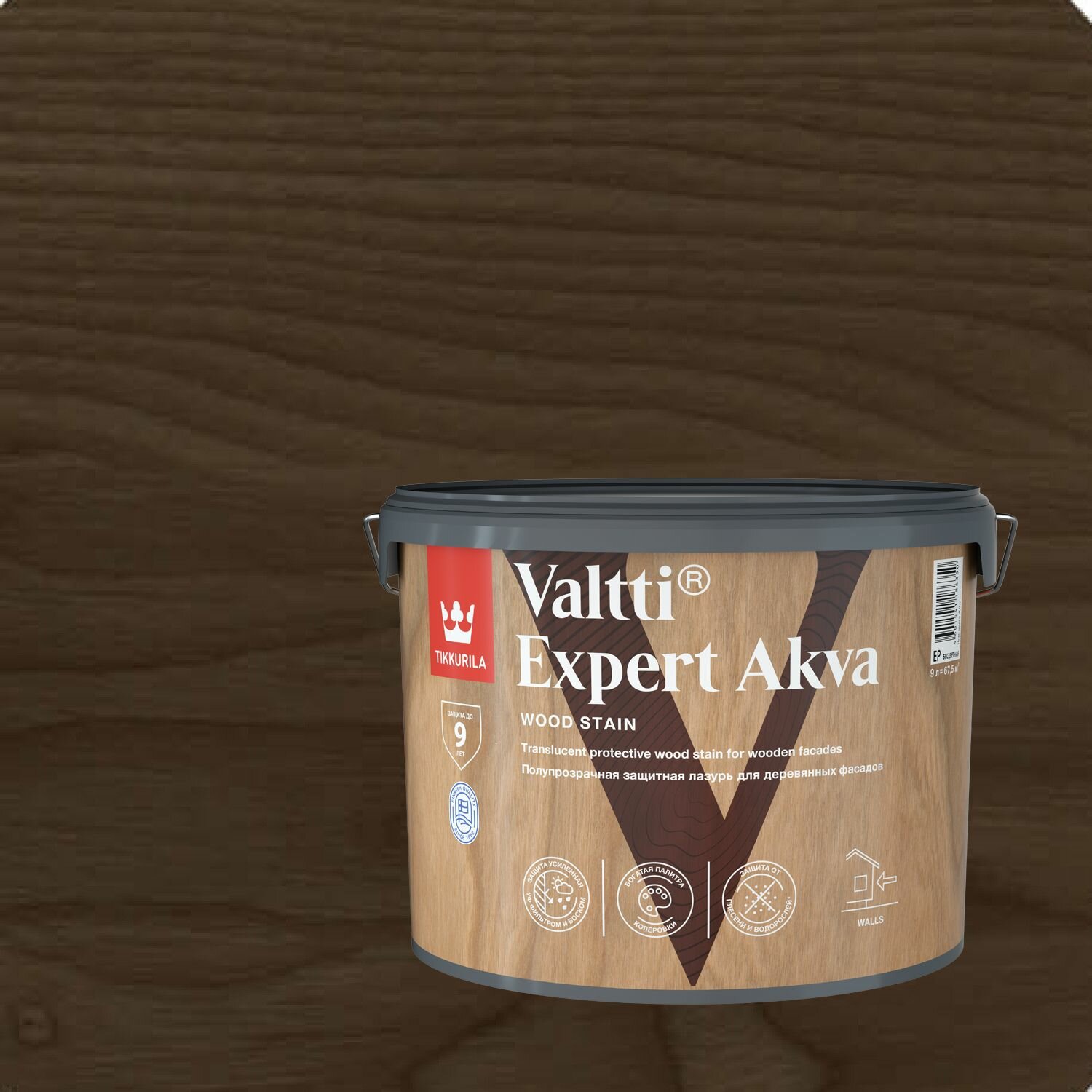 Лазурь фасадная для древесины Tikkurila / Tikkivala Valtti Expert Akva (9л) палисандр