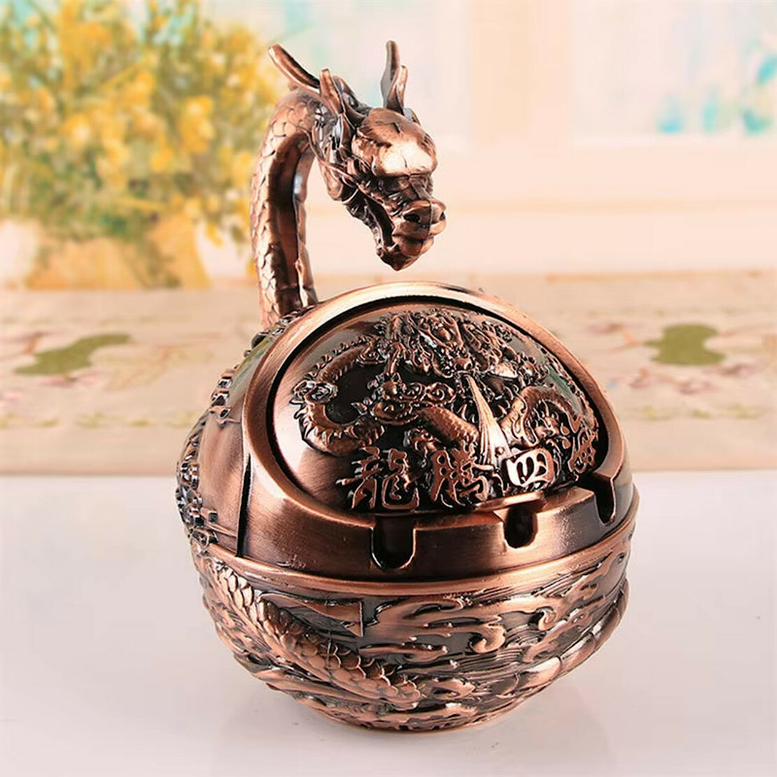 Настольная статуэтка для пепла "Дракон богатства" (медная)