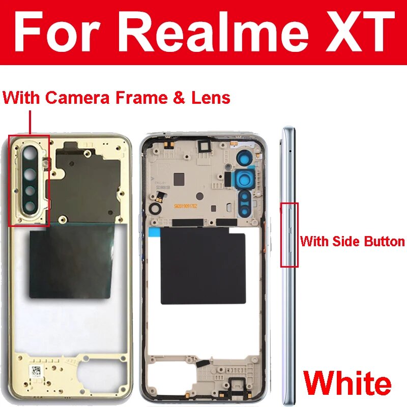 Белый экран Realme XT с рамкой камеры и кнопкой