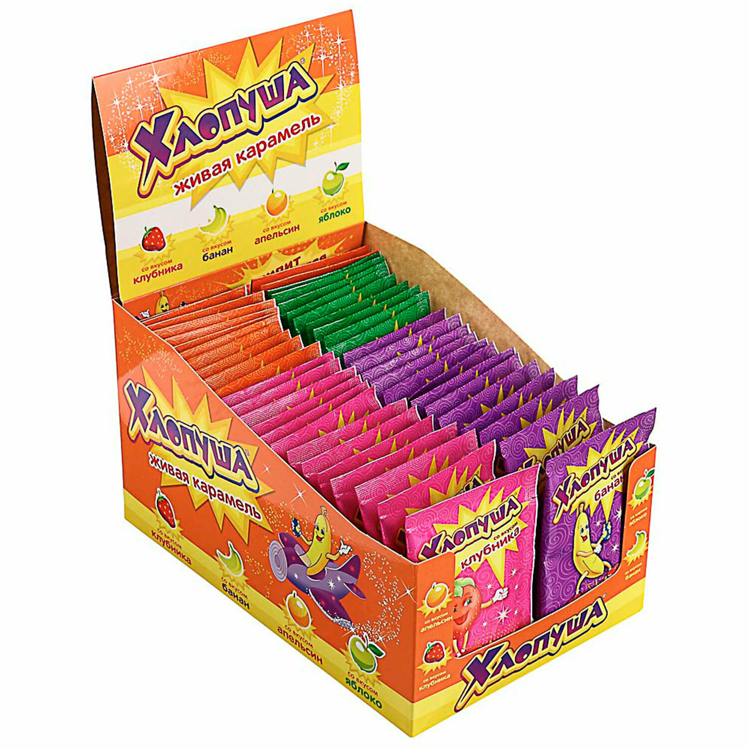 Леденцы хлопуша ассорти 4 вкусов, 7 г, HL-2 (упаковка 48 шт.)