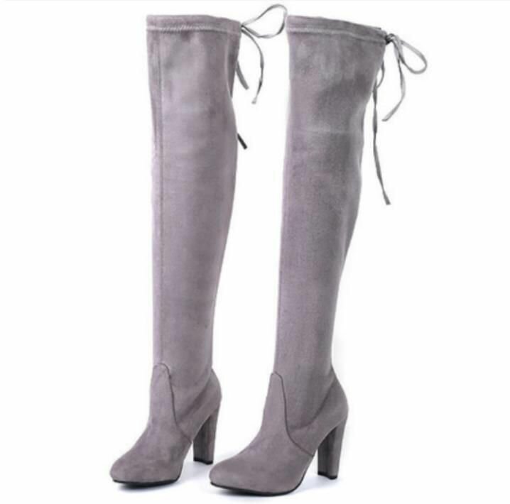 Женские сапоги замшевые ботфорты сексуальные на высоком каблуке