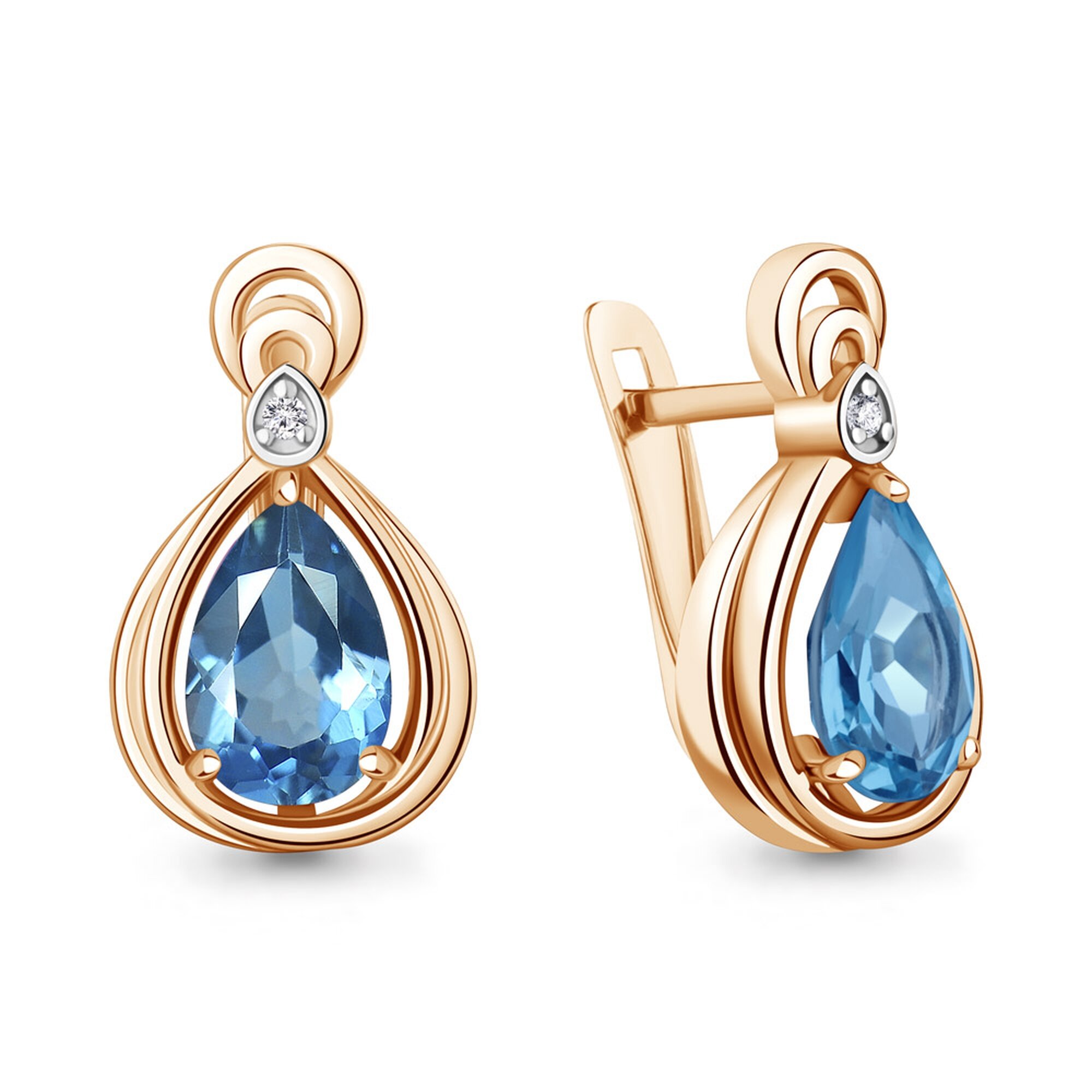 Серьги, серебро, 925 проба, золочение, фианит, топаз