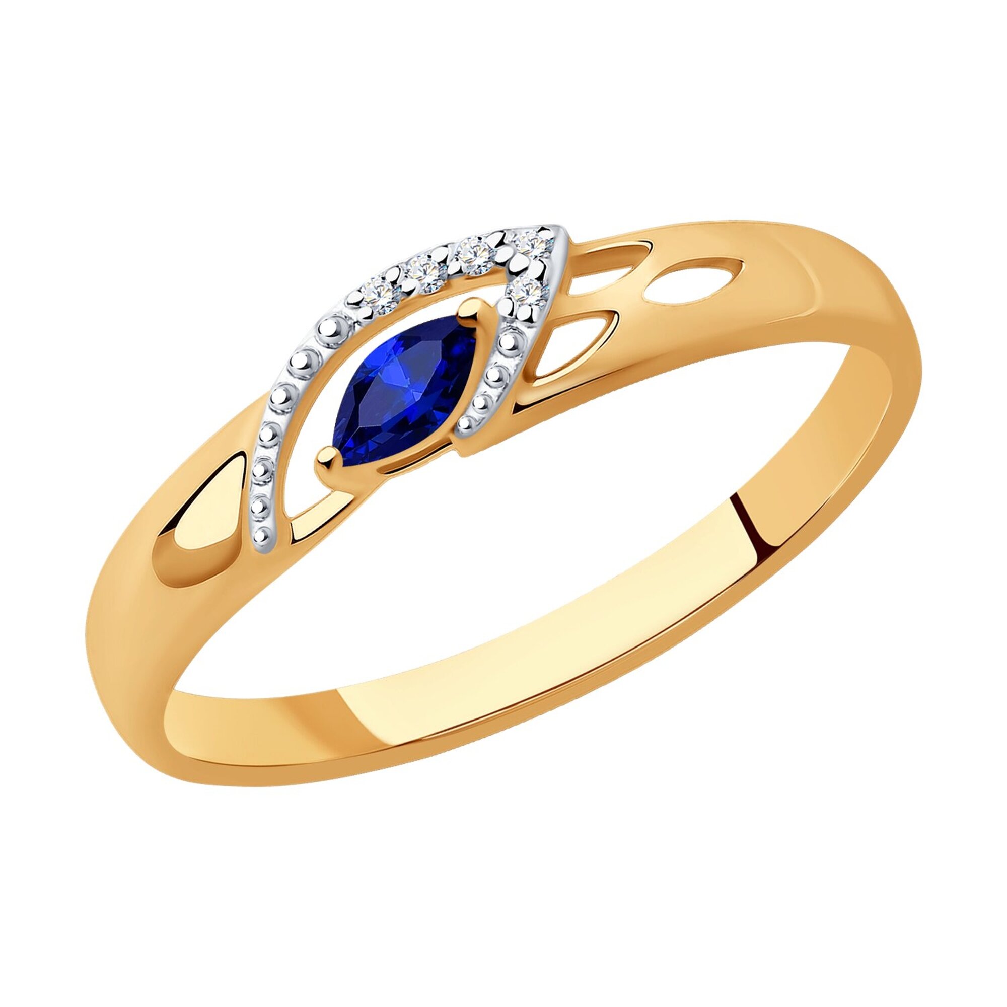 Кольцо, красное золото, 585 проба, сапфир, бриллиант