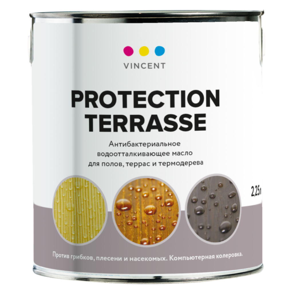 Масло VINCENT PROTECTION TERRASSE деревозащитное, антибактериальное 2,25л