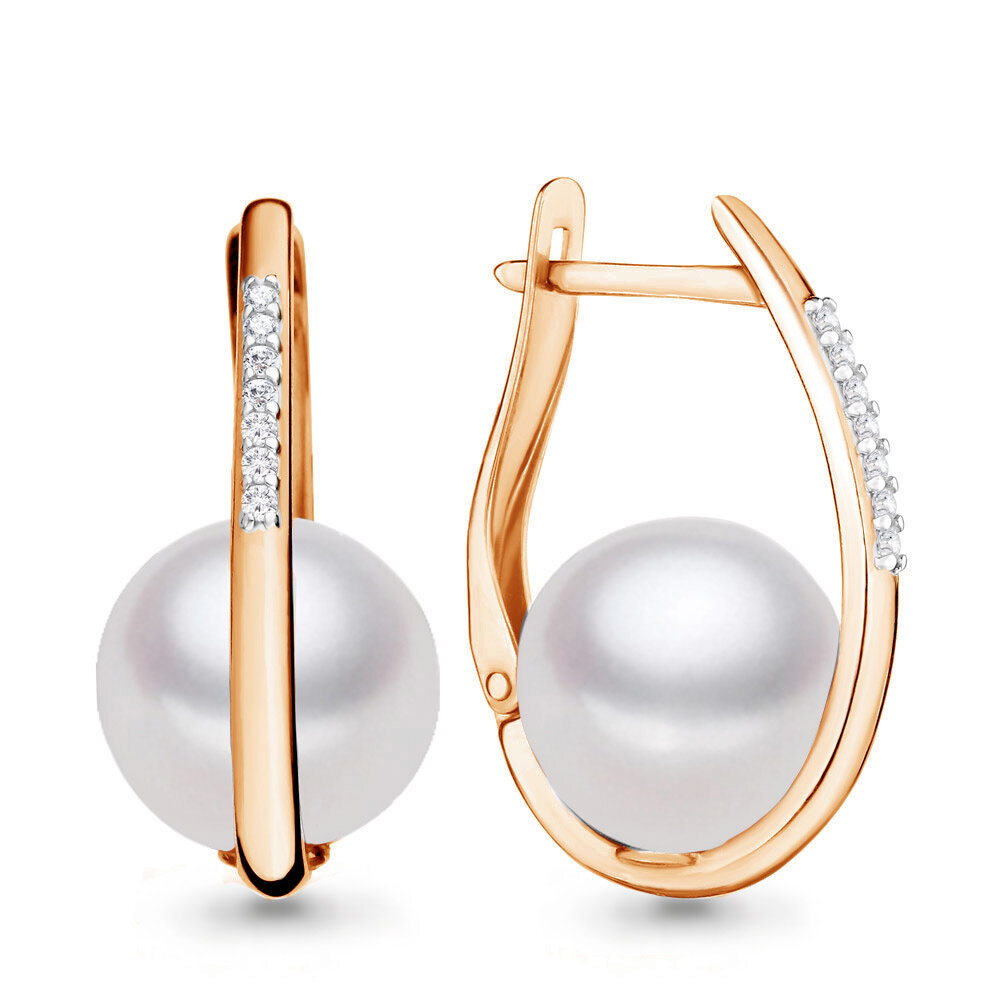 Серьги, серебро, 925 проба, родирование, золочение, жемчуг имитация, фианит