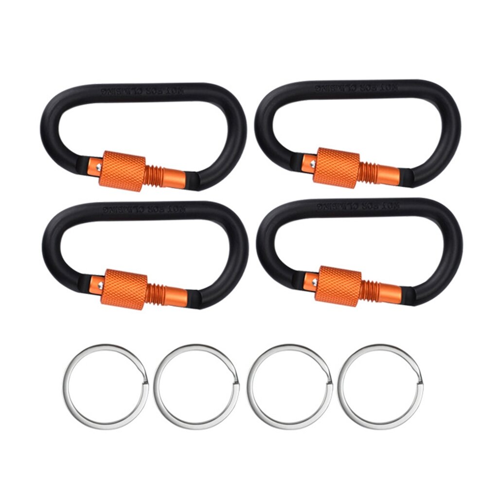 4pcs D-Ring Clocking Carabiner Caychain Clip с клавишами кольца Spring Snap Hook, - D пряжка Черная 1