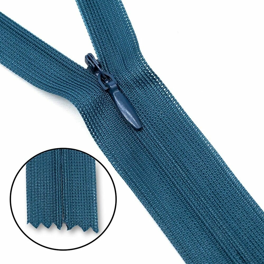 Молния айрис потайная неразъемная т3 20 см нейлон F224 бирюзовый, 10 шт