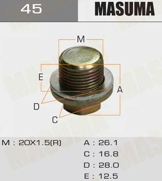 Болт маслосливной (Пробка сливная) M20X1.5 без магнита MASUMA (45)