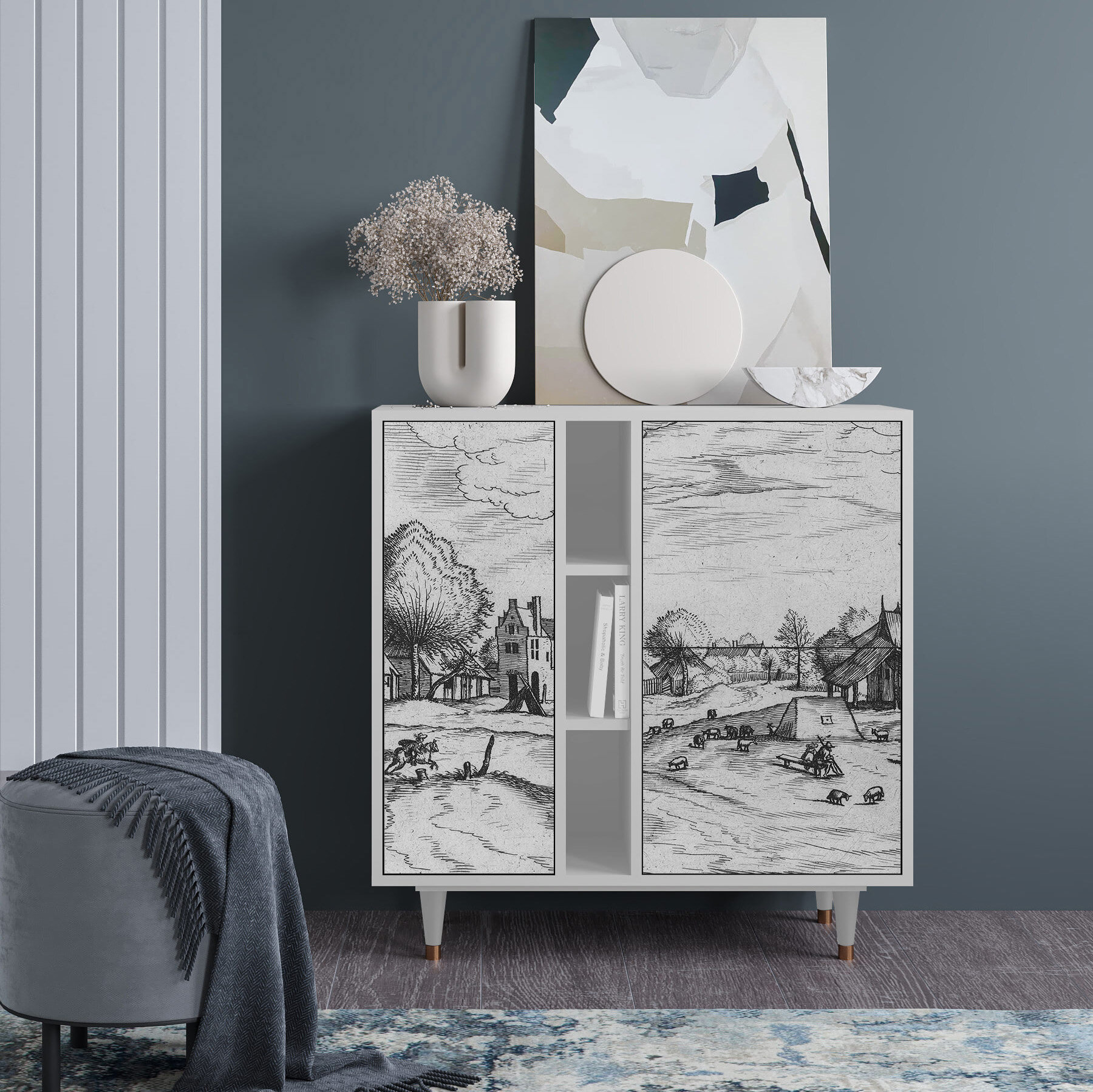 Комод - STORYZ - BS5 Country Village With Sheep by Pieter Breugel, Размер - 94 x 96 x 41 см, Цвет корпуса - , Белый