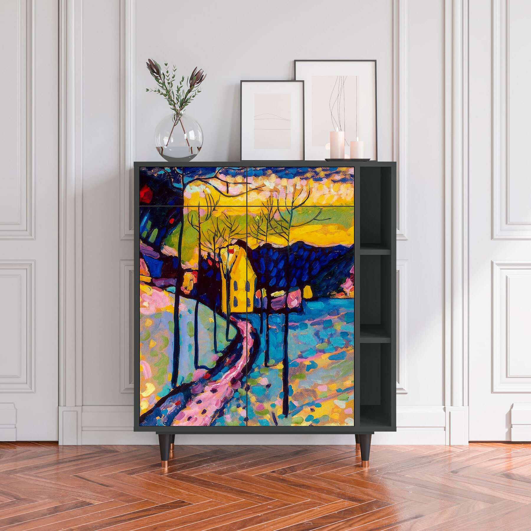 Комод - STORYZ - BS6 Winter Landscape by Kandinsky, Размер - 94 x 110 x 41 см, Цвет корпуса - , Антрацит