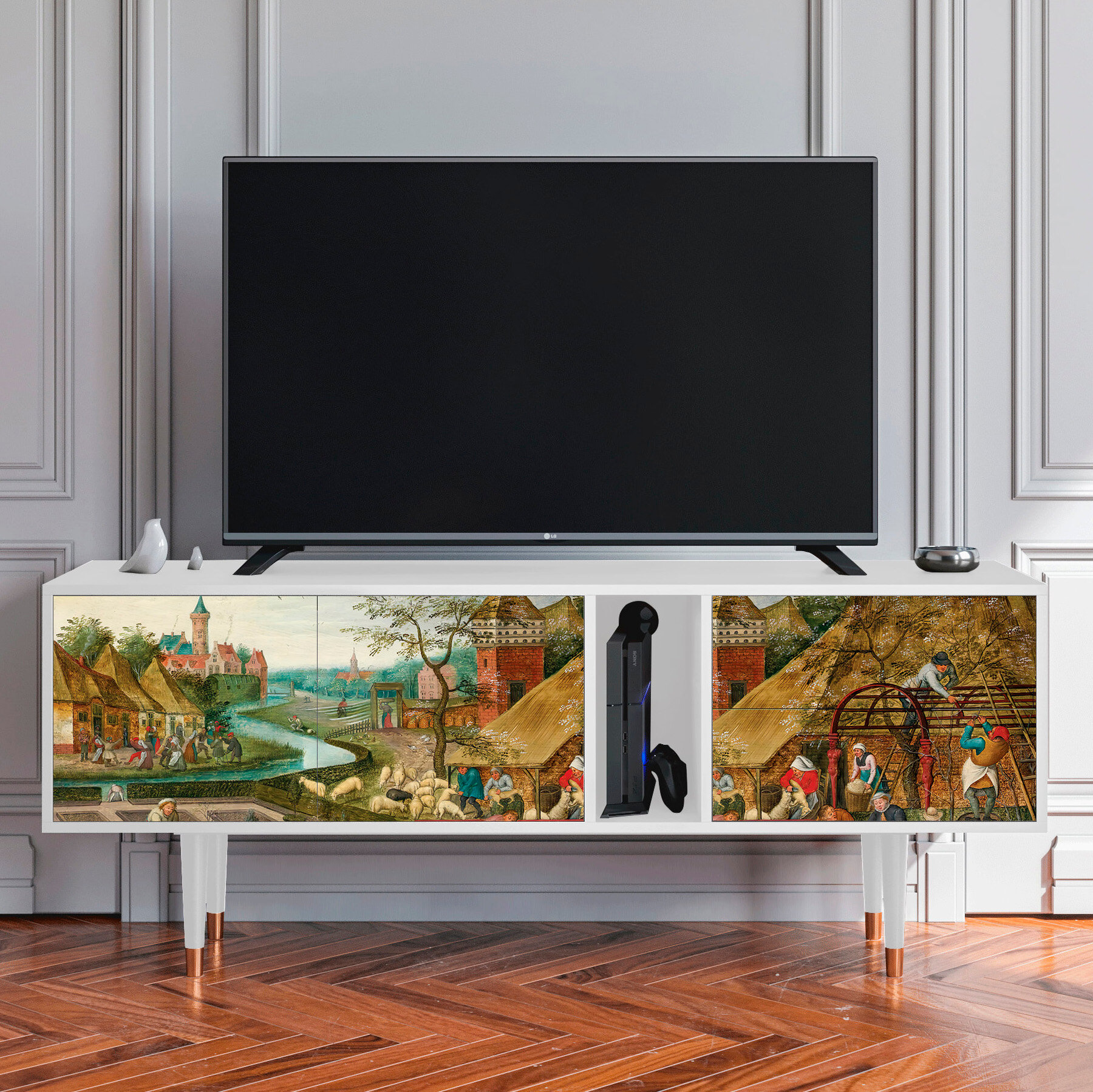 ТВ-Тумба - STORYZ - T1 The Younger - Spring by Pieter Brueghel , Размер - 170 x 69 x 48 см, Цвет корпуса - , Белый