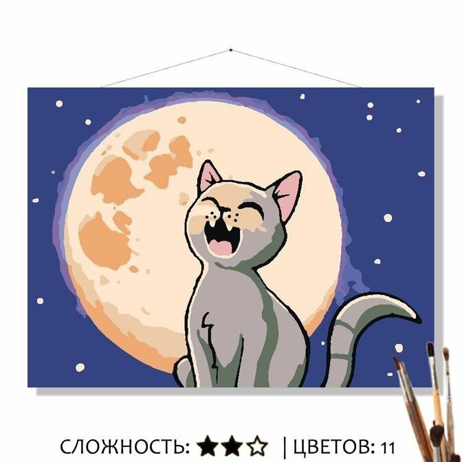 Картина по Номерам на Холсте 20х15 20 х 15,"Ночная серенада", кисти, акрил 11 цветов для мальчиков и девочек, на стену