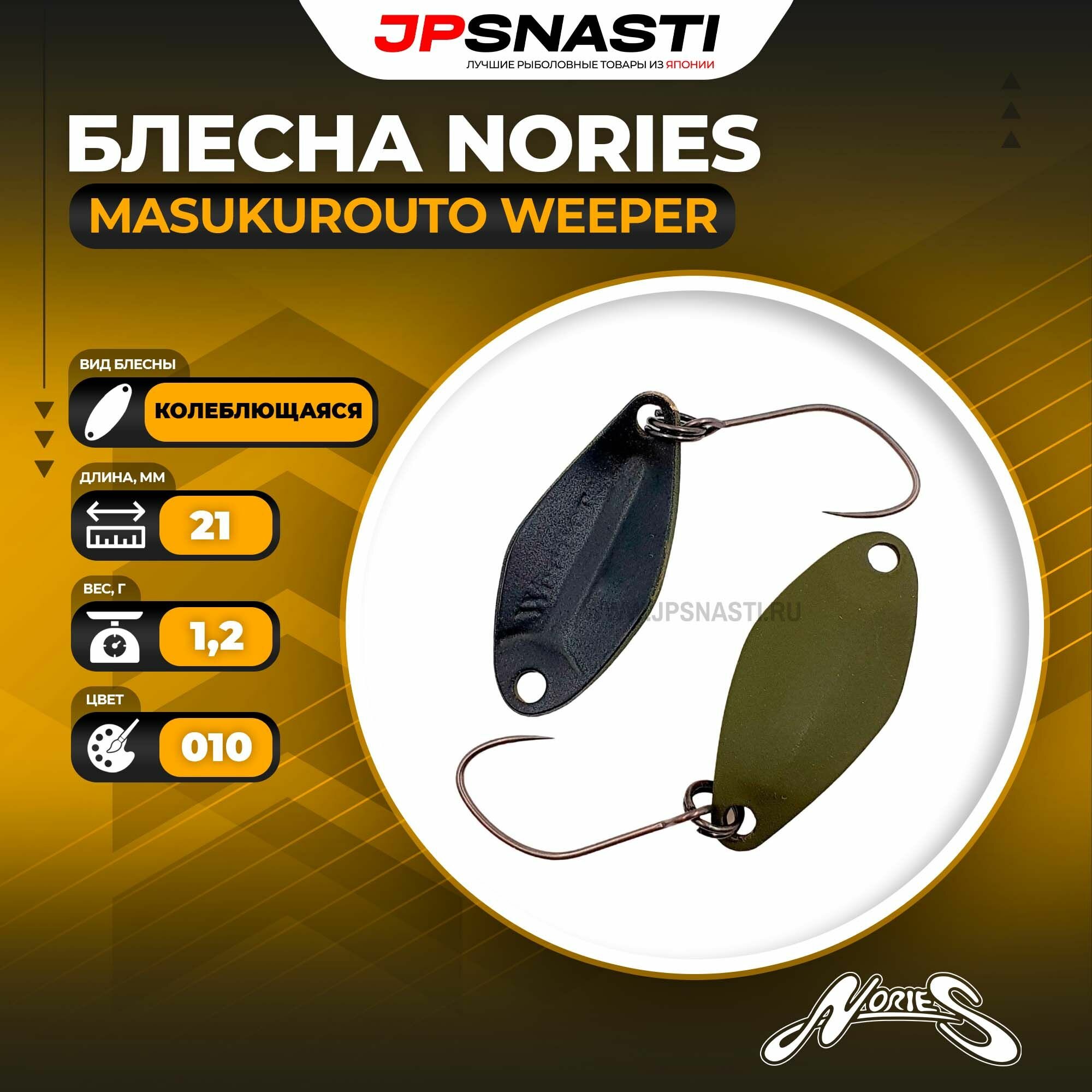 Блесна колеблющаяся для рыбалки Nories Masukurouto Weeper, 1.2гр, 010