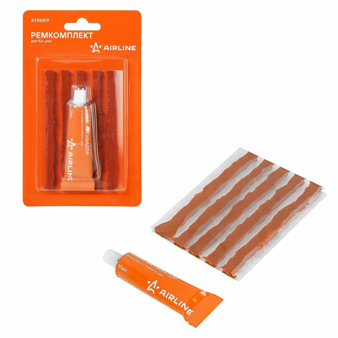 Ремкомплект для б/к шин в блистере (клей, жгуты 5 шт.) (ATRK819)