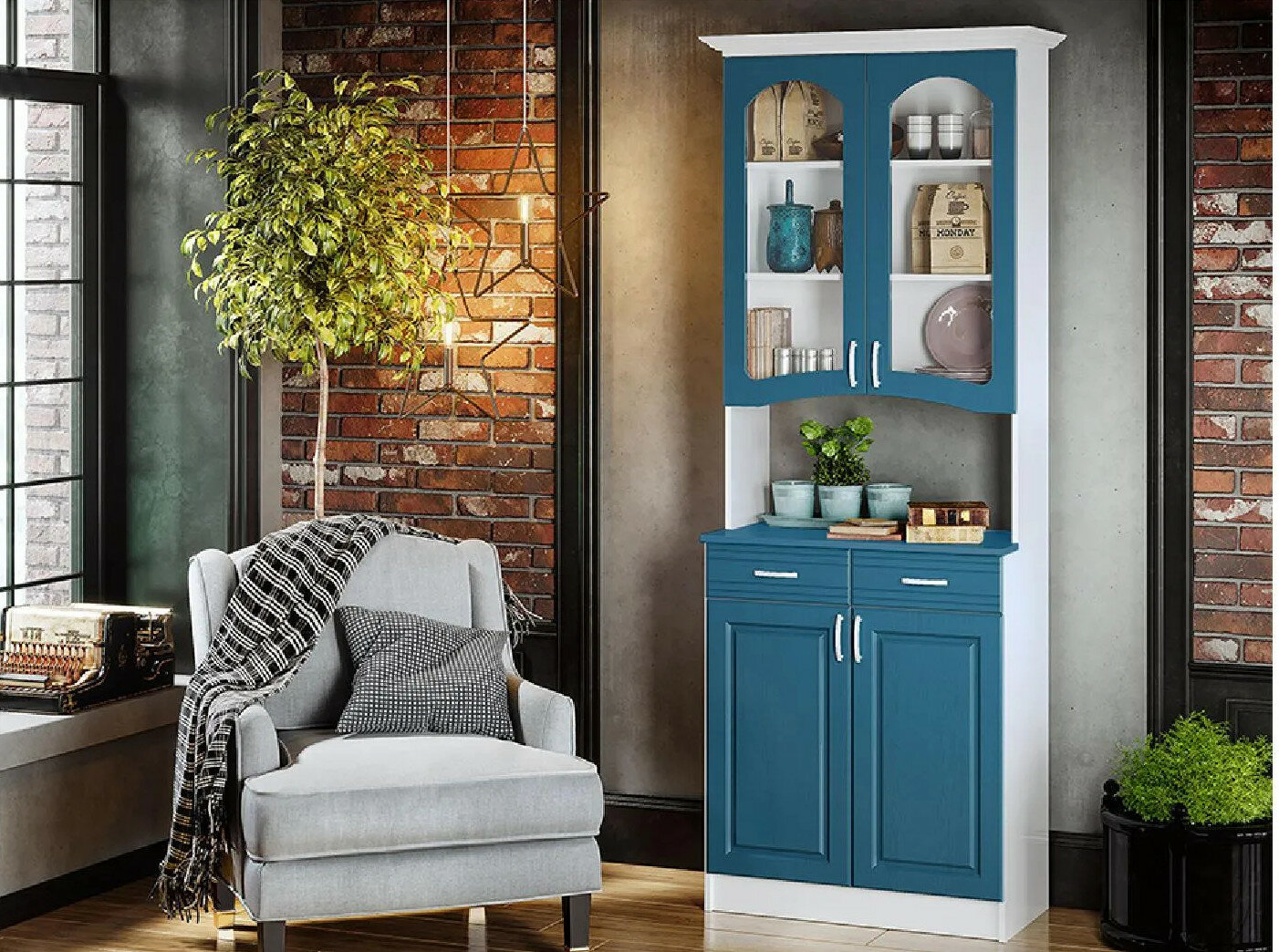 Буфет Эра-мебели Констанция 2-х ств. цвет джинс, 800х430х2270м