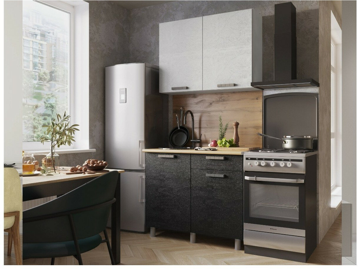 Кухонный гарнитур 1,0м, с фасадами МДФ, в современном стиле, камень светлый/камень темный