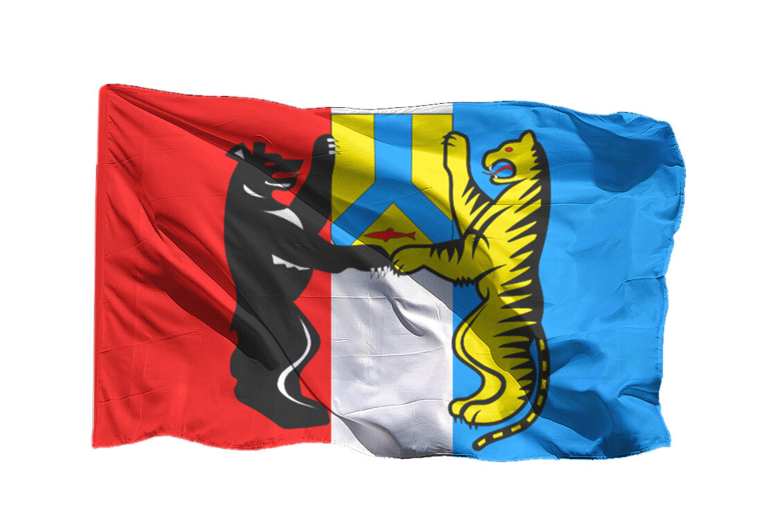 Флаг Хабаровска на шёлке, 70х105 см - для ручного древка