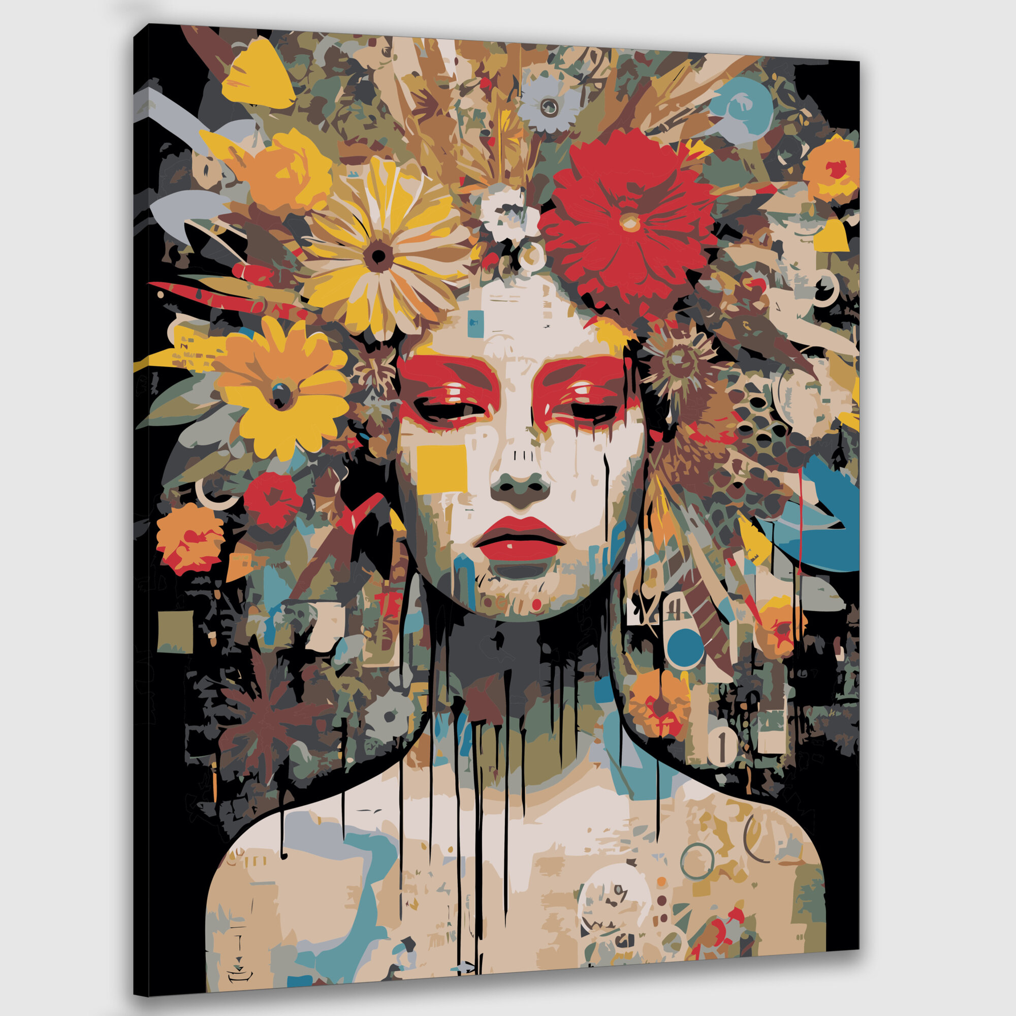 Картина по номерам 40x50 см, девушка, коллаж, слова, символы, яркие цвета, эмоции, чувства, композиция, исследование