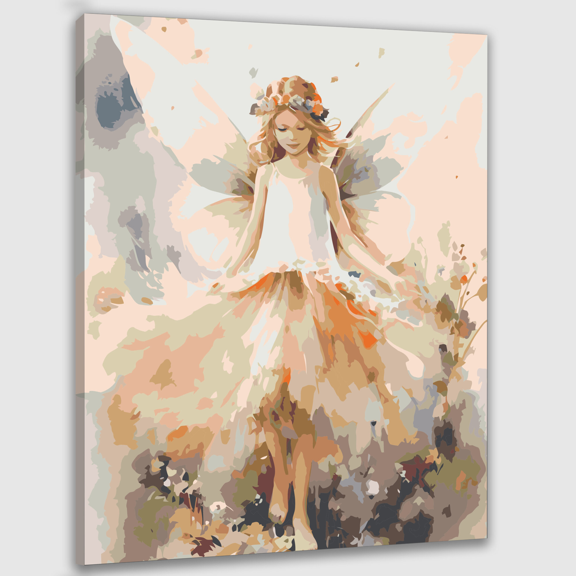 Картина по номерам 40x50 см, принцесса, золотые крылья, молодая девушка, золотая корона, воздушные крылья, яркий сад