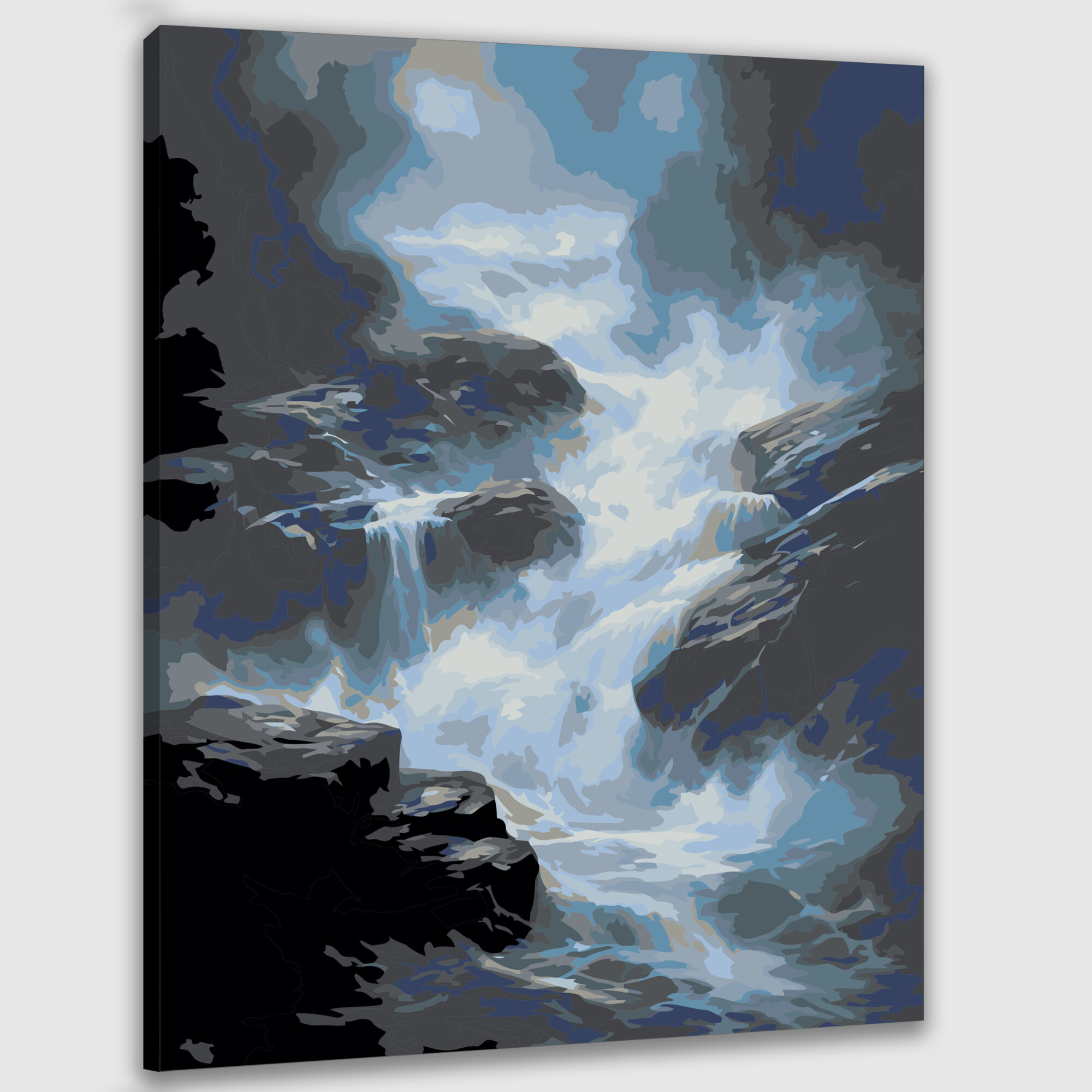 Картина по номерам 40x50 см, картина, масло, каскадный водопад, синий, зеленый, вода, туман, скалы, динамичное движение