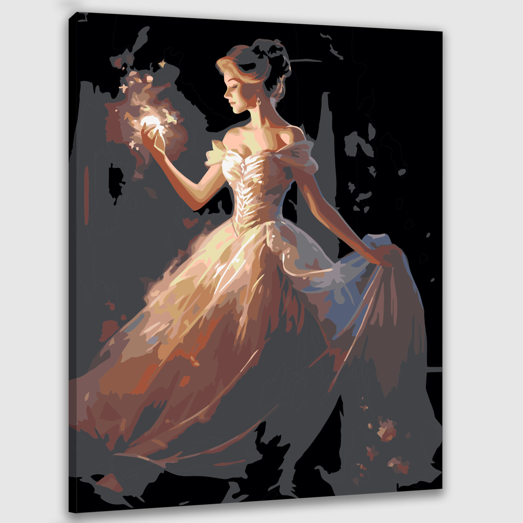 Картина по номерам 40x50 см, картина маслом, принцесса, бальный зал, волшебная палочка, сияние, тени