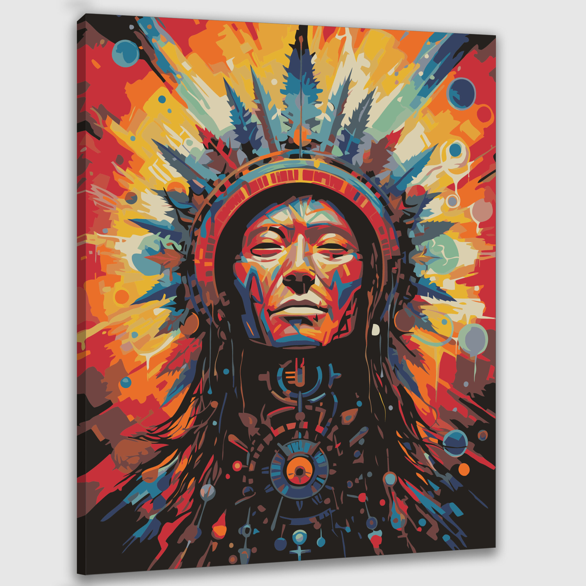 Картина по номерам 40x50 см, акриловая картина, шаман, перспектива, калейдоскоп, цвета, переплетение, завораживающее