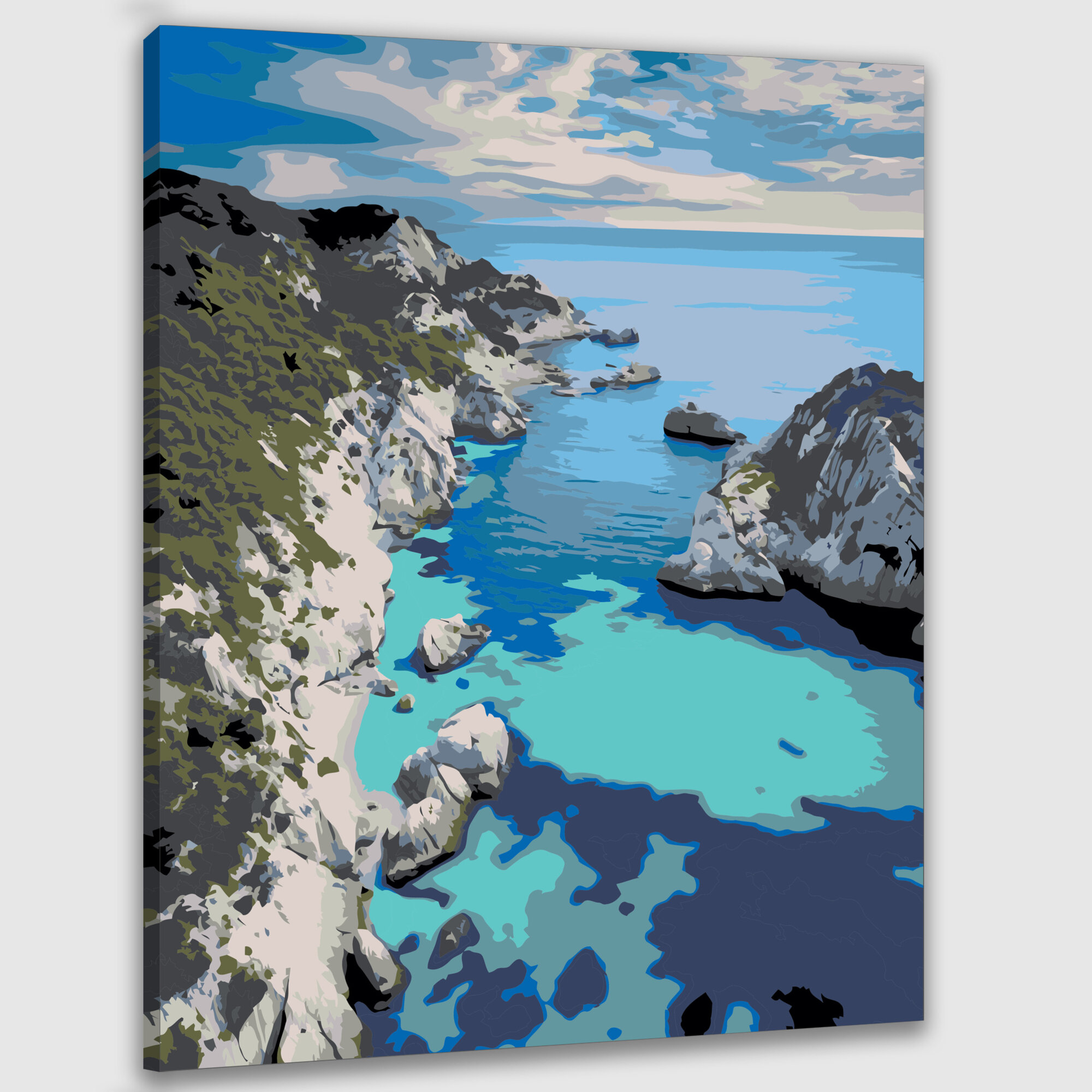 Картина по номерам 40x50 см, греческое побережье, аэрофотосъемка, бирюзовые воды, захватывающие дух виды, небо