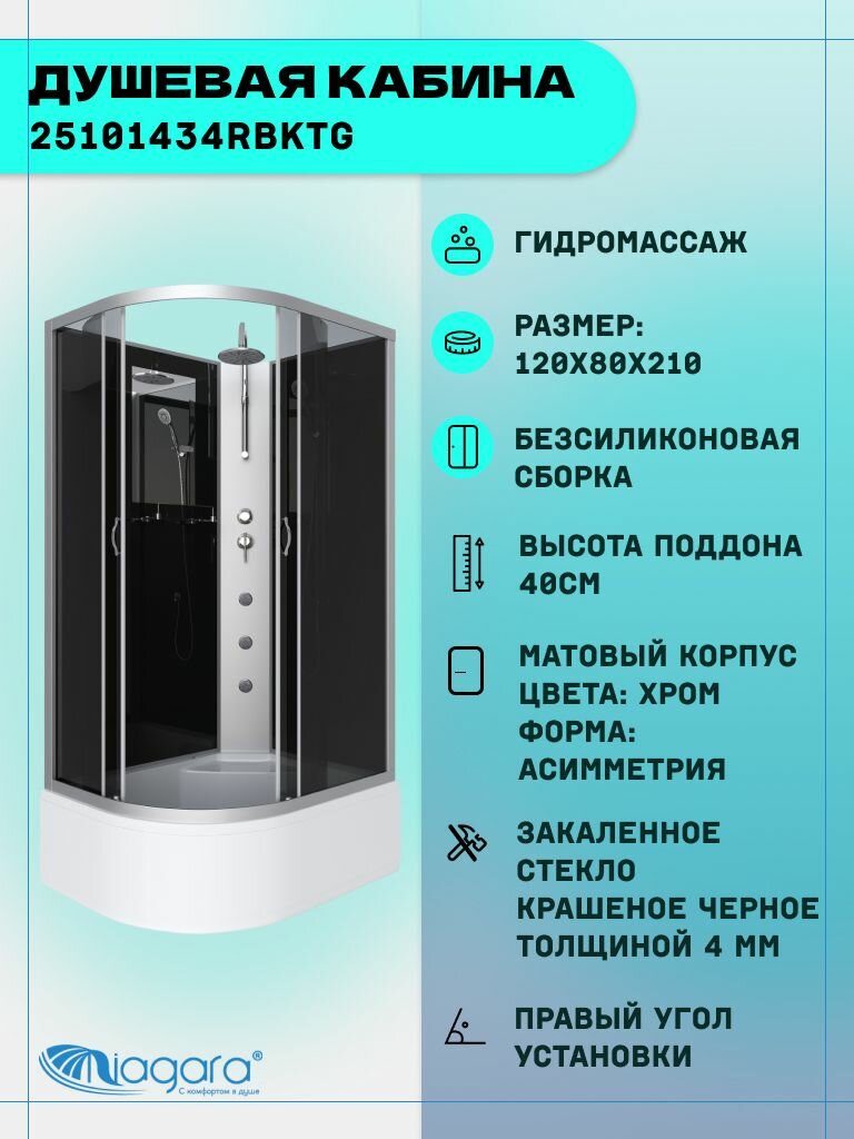 Душевая кабина Niagara Classic NG-2510-14RBKTG (120х80х210) высокий поддон(40см), стекло тонированное,4 места