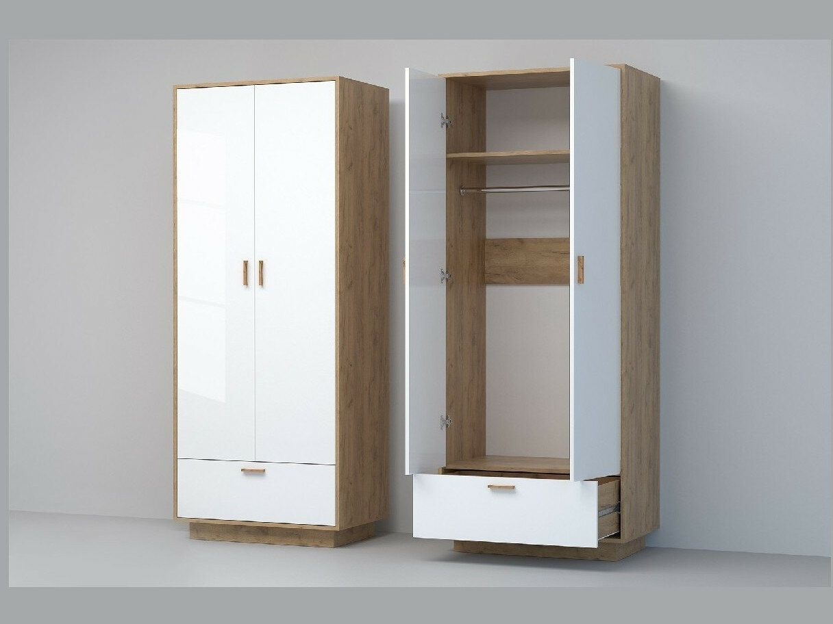 Шкаф ШК-1 ПД, в скандинавском стиле, Глянец Белый/Крафт золотой