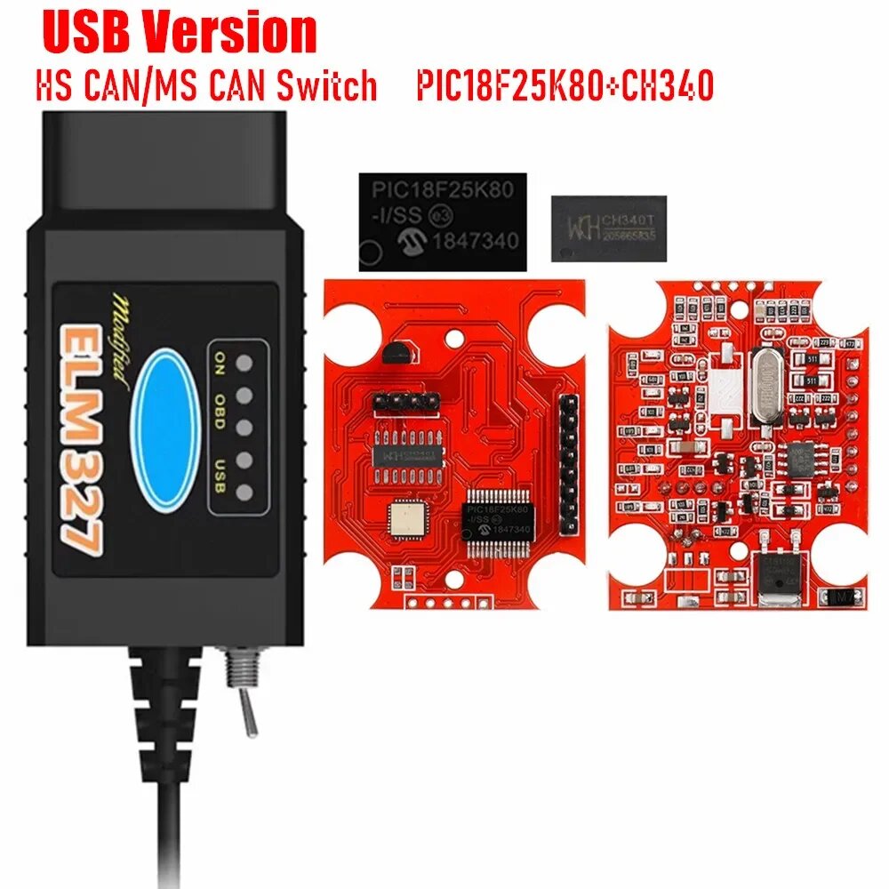 ELM327 USB HS/MS CAN Switch PIC18F25K80 CH340