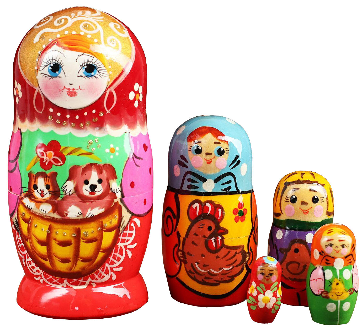 Деревянная матрёшка "Подворье", развивающая русская народная игрушка для детей, сюжетно-ролевой набор из 5 персонажей