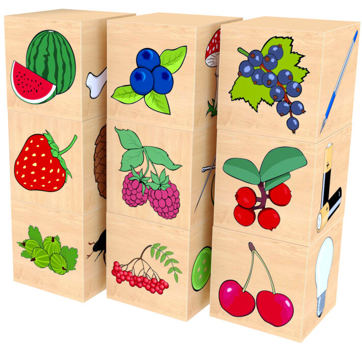 Деревянные развивающие кубики Краснокамская игрушка "Съедобное-несъедобное", игровой набор из 9 кубиков