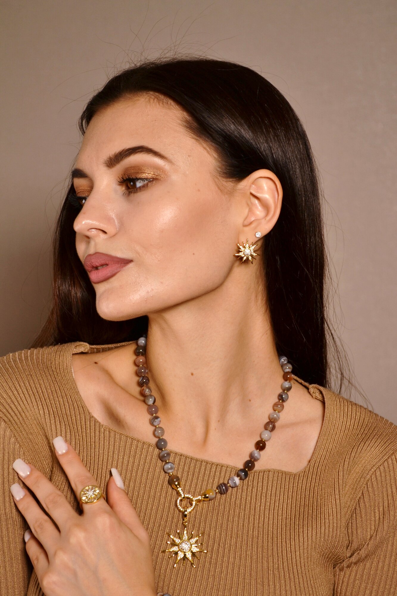 Бусы ONE SECRET jewelry, длина 50 см, Агат Ботсвана — фото 1