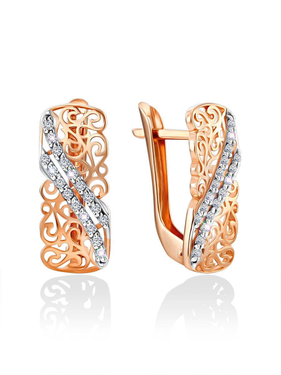 Серьги, красное золото, 585 проба, фианит