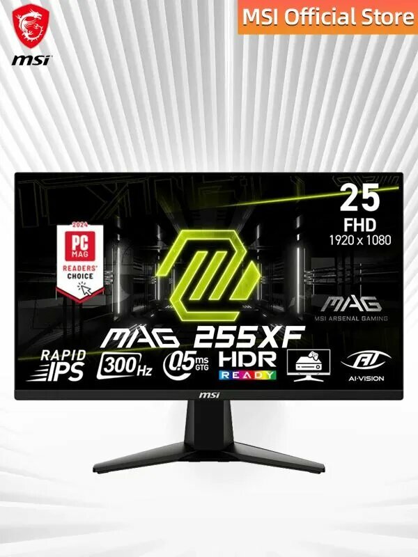 MSI 24.5" Монитор MSI 25 дюймов" Монитор MAG255-XF/HDR10/300Hz/0.5ms GTG/Rapid IPS, черный матовый, черный