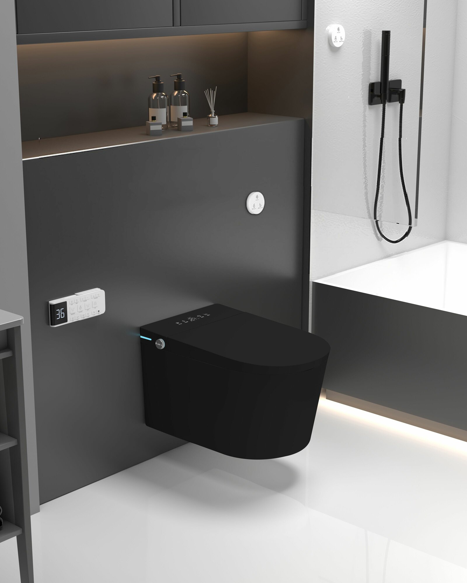 Умный электронный подвесной унитаз с инсталляцией NIKSMART Air 2 для туалета и ванной дома с функцией биде, подогревом сиденья, УФ очисткой, бачком, черного цвета