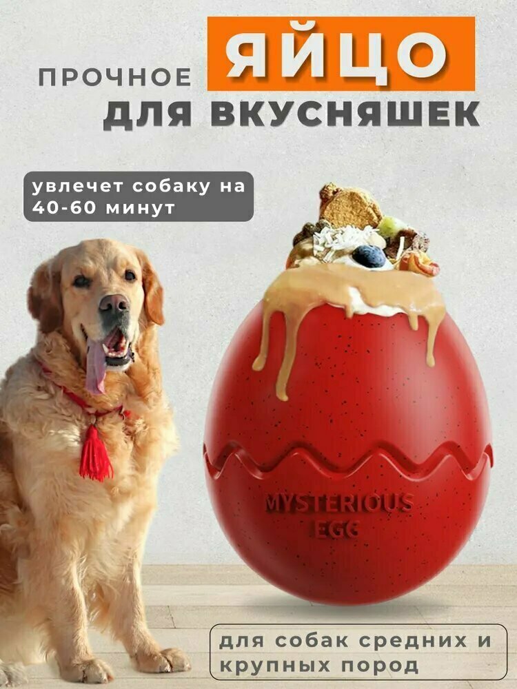 Интерактивная игрушка-кормушка для собак "Яйцо", каучук, красный